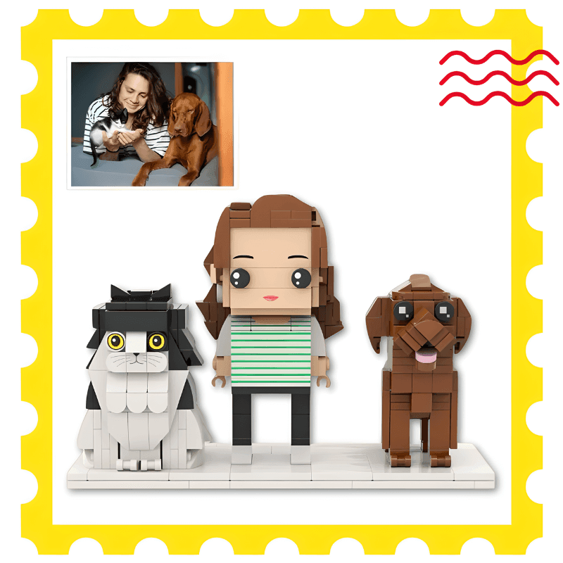 Create Your Custom Pet Figure – 1 Person with Dog and Cat | Brick-You